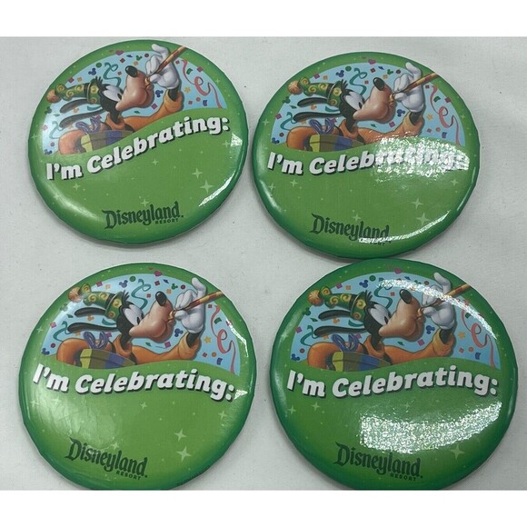 Disney | Accessories | 4 Disneyland Im Celebrating Button Pin Goofy ...